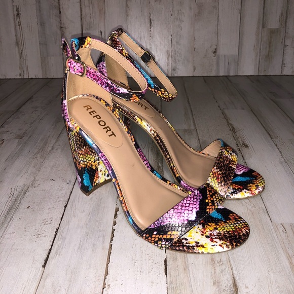 Report | Shoes | Report Multicolored Snake Print Block Heel Sandal ...